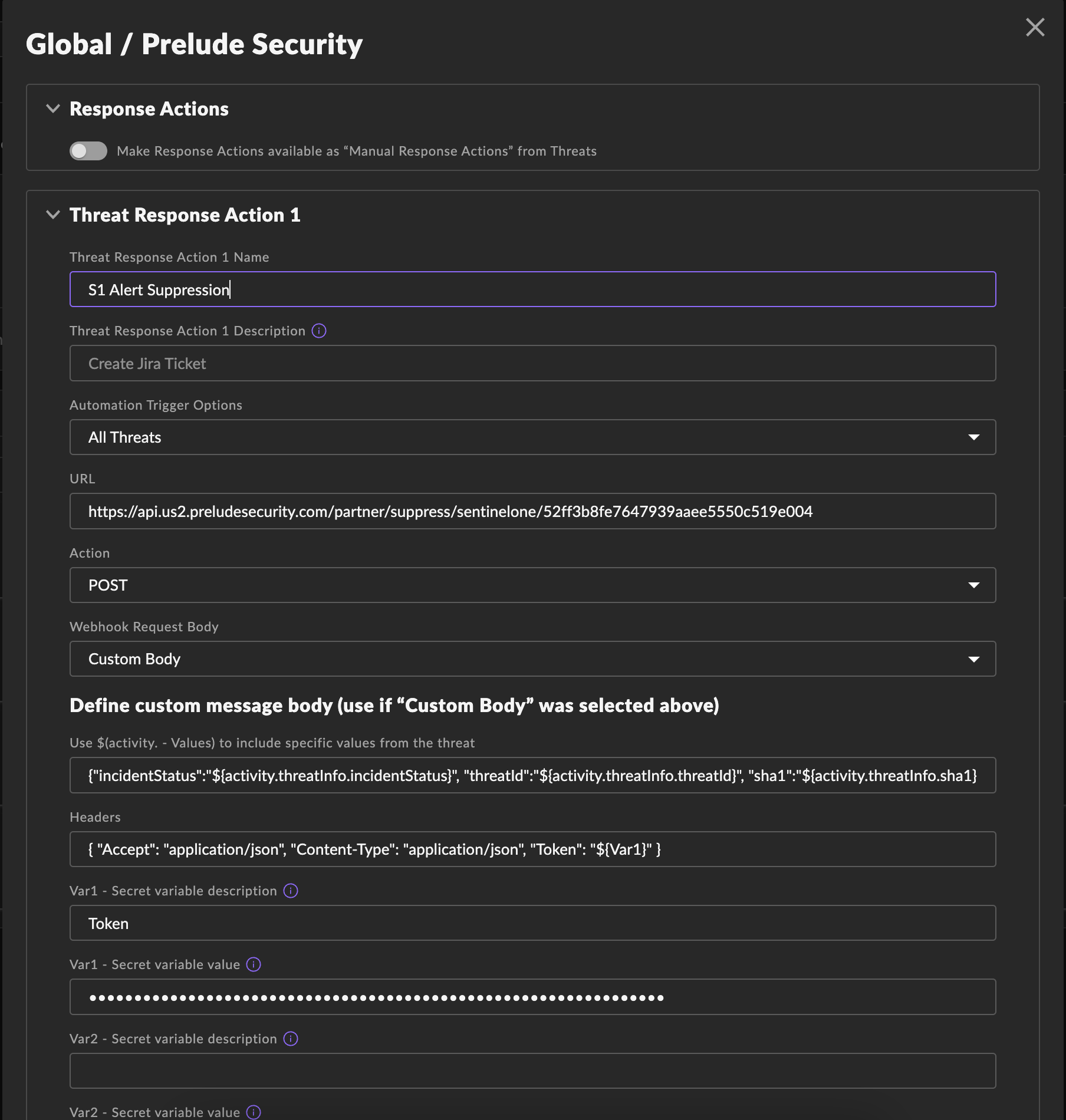 Suppressing alerts in Sentinel One